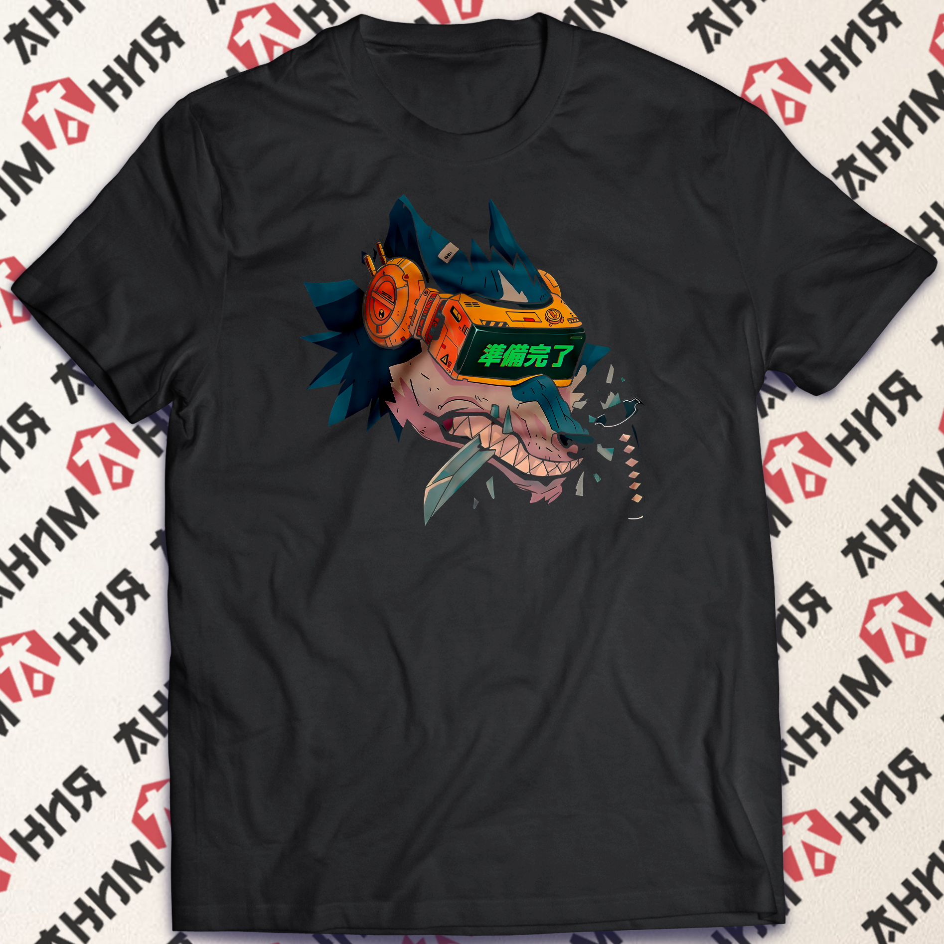 Футболка Футболка волк, самурай, черная размер 2XL