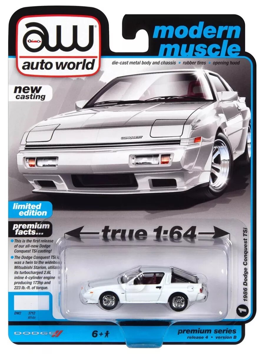 Коллекционная Premium машинка Auto World 1986 Dodge Conquest Tsi White (коллекция 2022, серия Modern Muscle, AWSP113B)