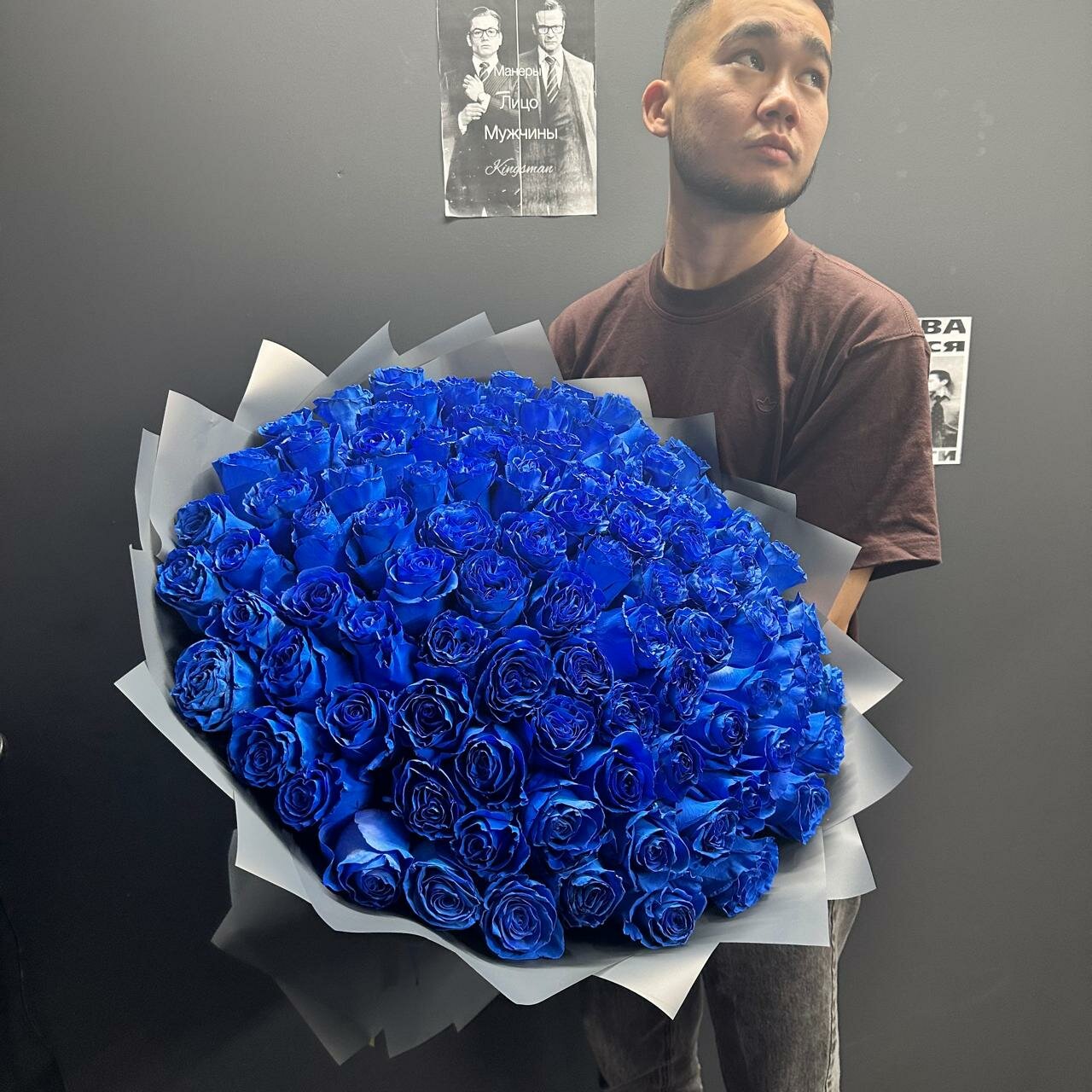 Букет Demin Flowers "101 синяя роза", высота 60см, XXL, синие розы