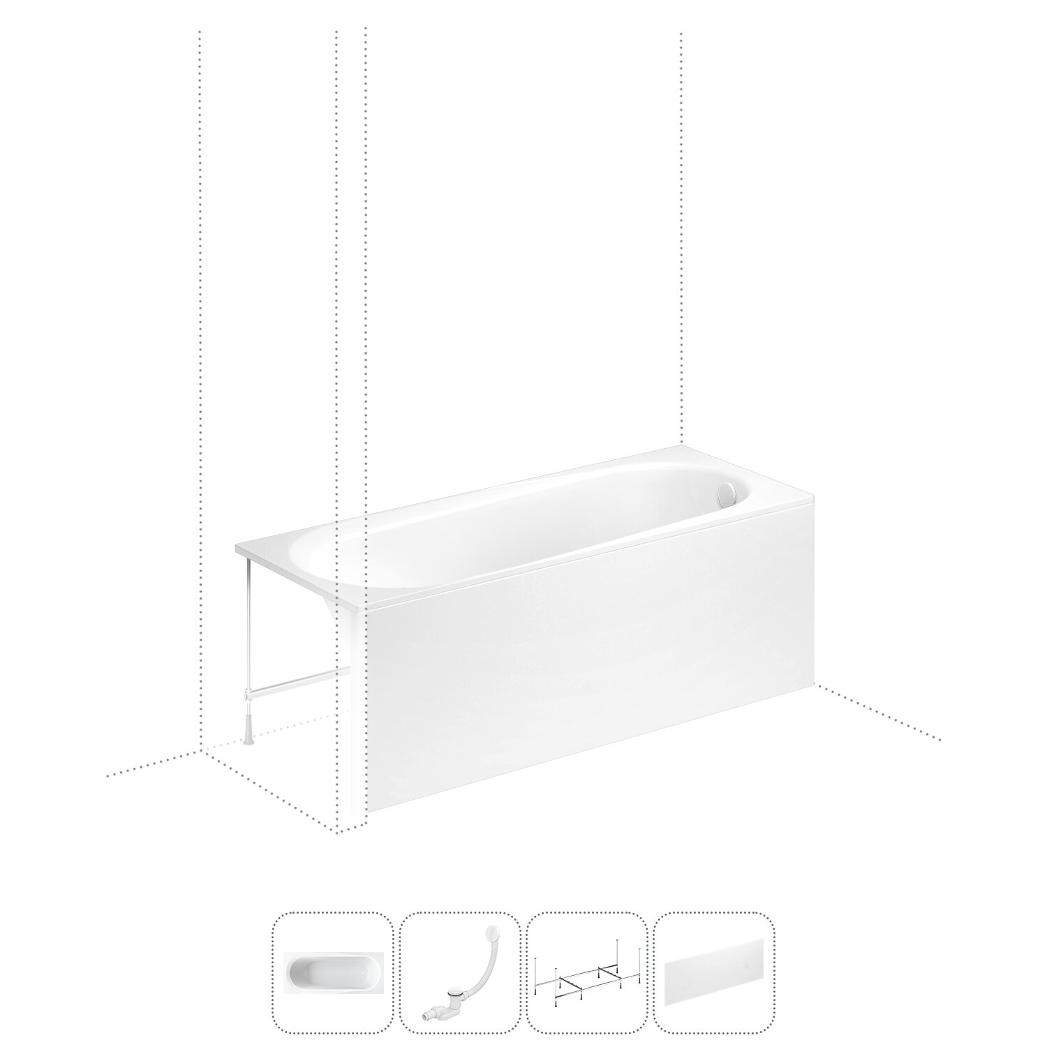 Акриловая ванна 160x70 с каркасом и экраном Lavinia Boho Biore 202011141 в наборе 4 в 1: прямоугольная ванна 160 x 70 см, слив-перелив, каркас, экран