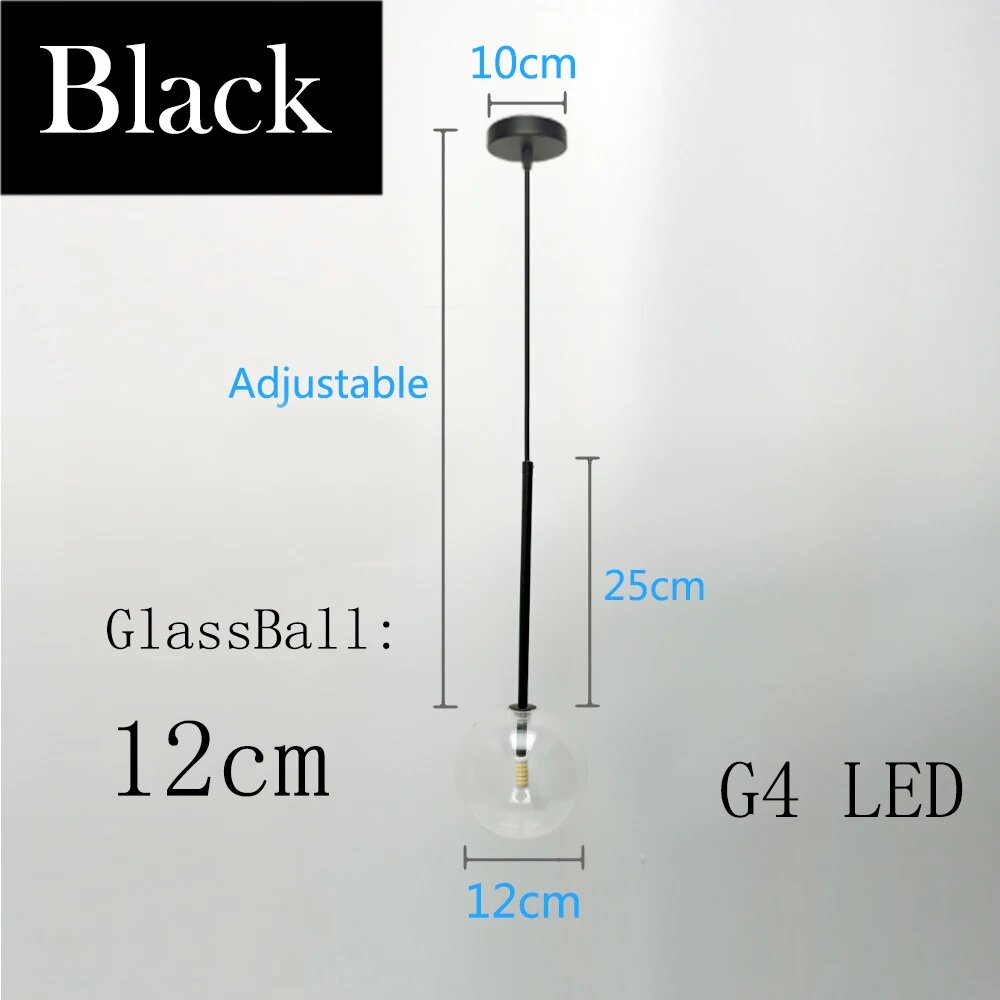 Подвесной светильник из стекла, прозрачный, серебристый Black 12cm, Черный, Warm White 3000K, 1 m