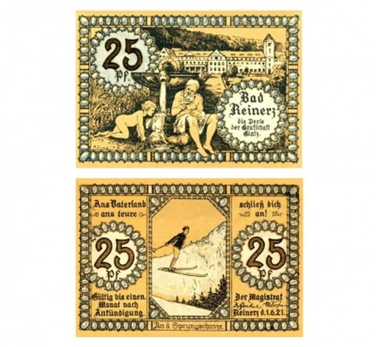 Нотгельд 25 пфеннигов 1921 Германия, Рейнерц, вид 3, сувенирная копия, банкноты и купюры редкие коллекционные