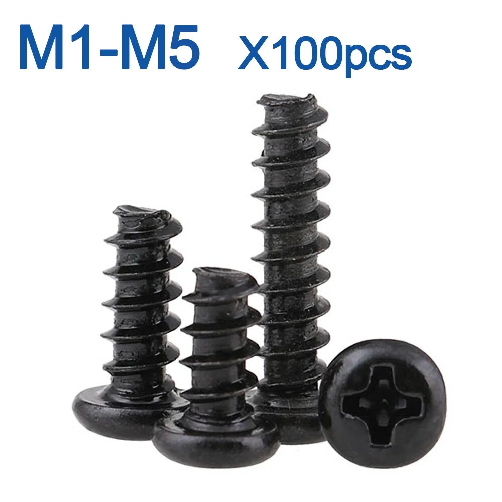 Набор саморезов AZKD черных M1-M5 M2, 10mm x100pcs