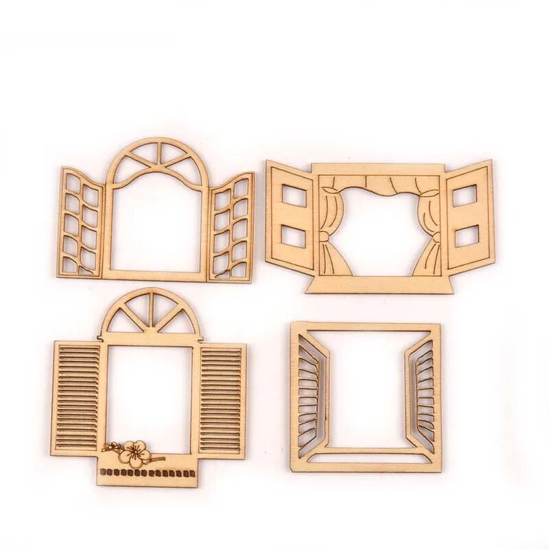 Деревянные поделки с полыми окнами 4 шт. mix