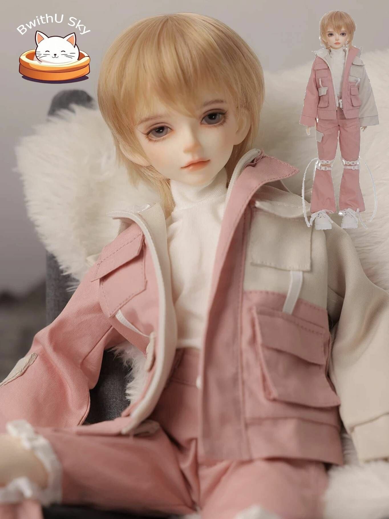 BwithU Senlwin BJD 1/4 Minifee A Line Мальчик Реборн в розовом стиле Карго, Шарнирная кукла с шариками