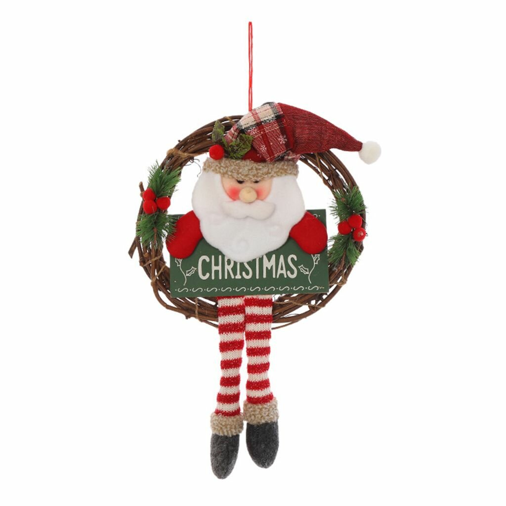 Длинноногая рождественская кукла, гирлянда из ротанга, круглая подвеска на двери-старик