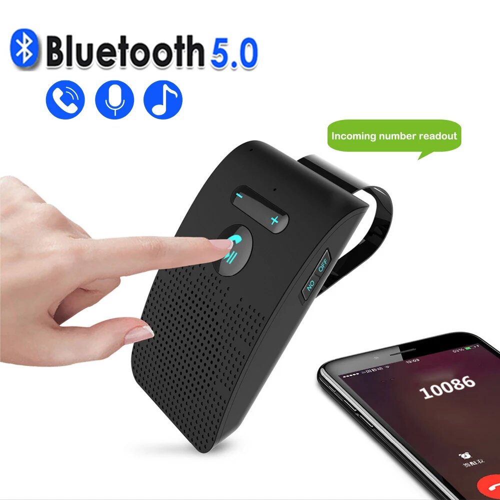 Автомобильный Bluetooth-адаптер 5.0 с функцией громкой связи, HIFI-динамиком 2 Вт, беспроводным аудиоприемником, MP3-плеером, шумоподавлением и креплением на солнцезащитный козырек