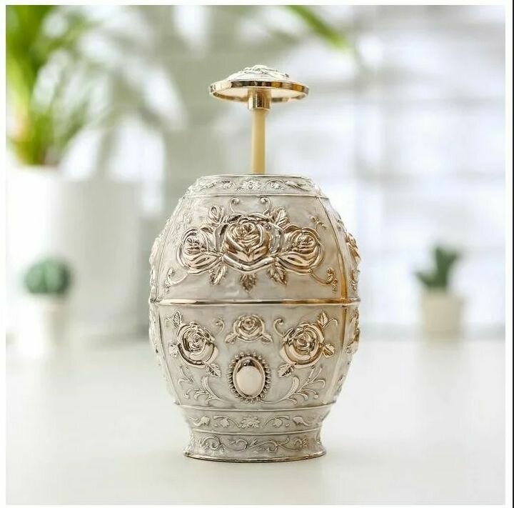 Яйцо Фаберже Органайзер Подставка для зубочисток " Роза " Белая Золотая