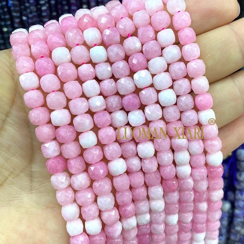 LUOMAN XIARI Солнечный камень халцедон бусины 7-8 мм Розовый, 7-8mm 22-23pcs, pink white