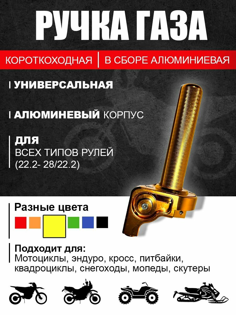 Ручка газа для мотоцикла, питбайка, скутера короткоходная в сборе алюминиевая CNC