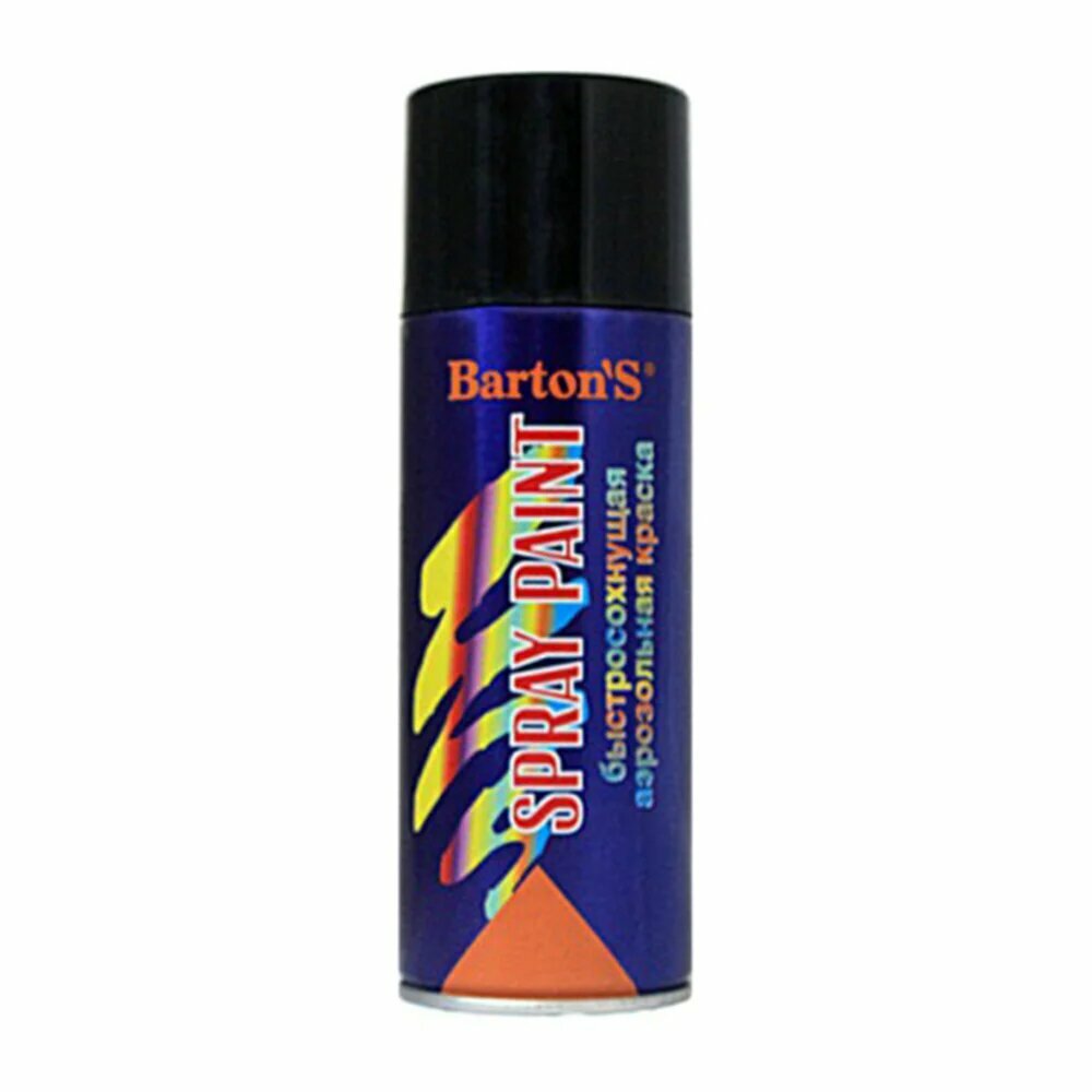Алкидная аэрозольная краска BARTON'S Spray Paint черная глянец RAL9005, быстросохнущая, для металла и дерева