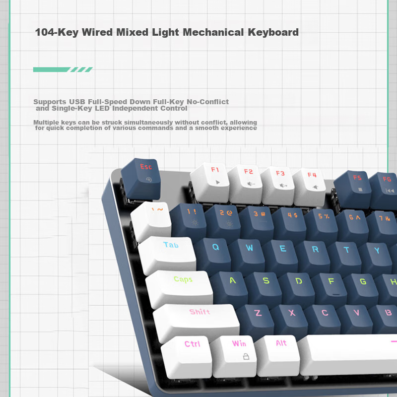 Проводная механическая клавиатура Lenovo MK5 Blue Switch, Storm Blue, RGB, 104 клавиши