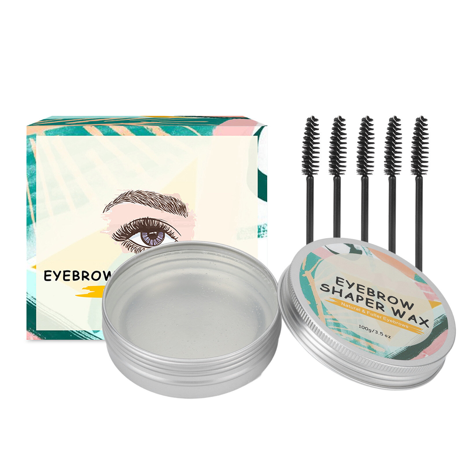 Прозрачный прозрачный воск для бровей, 100 г воск для укладки бровей с 5 кисточками для придания формы и выделения бровей, альтернатива мылу для бровей и гелю