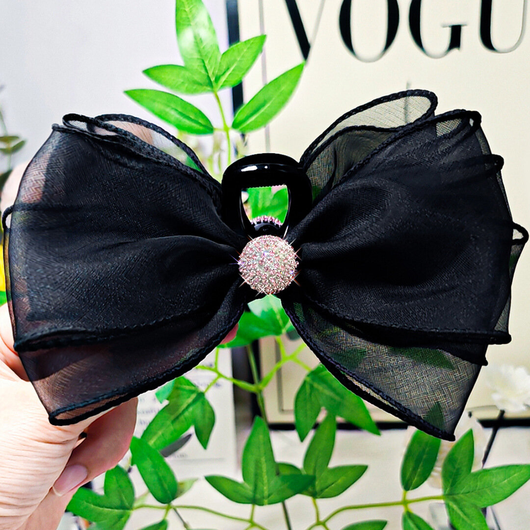 Заколка для волос "Акула", трехслойная, со стразами, бантом, 13см