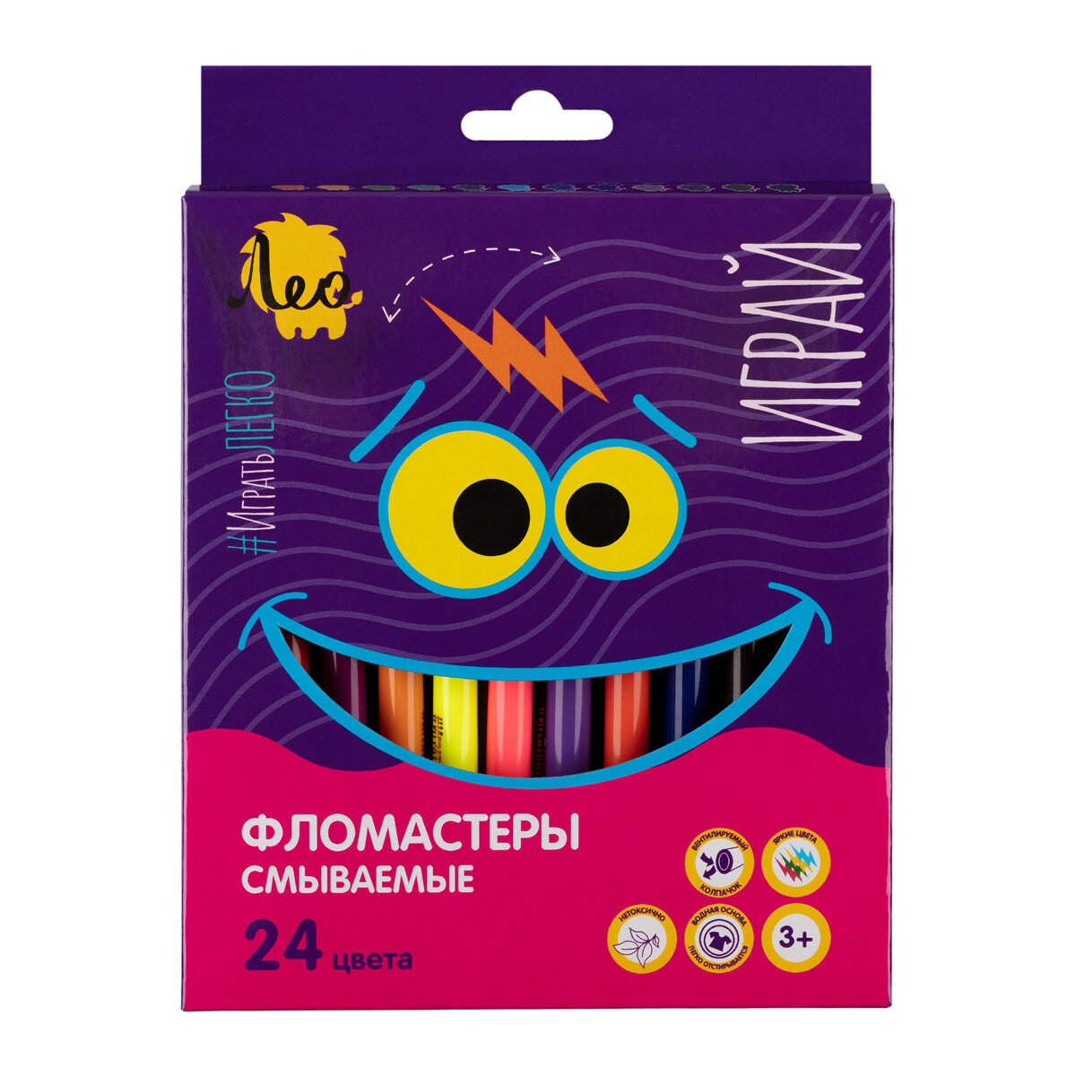 Фломастеры смываемые "Лео" "Играй" LPFP-24 набор 24 цвета