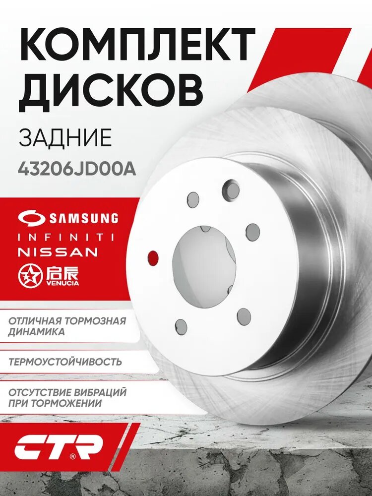 2ШТ CTR Диски тормозные задние Nissan Juke, Qashqai, Tiida, Teana CTR; GD0161; 43206JD00A