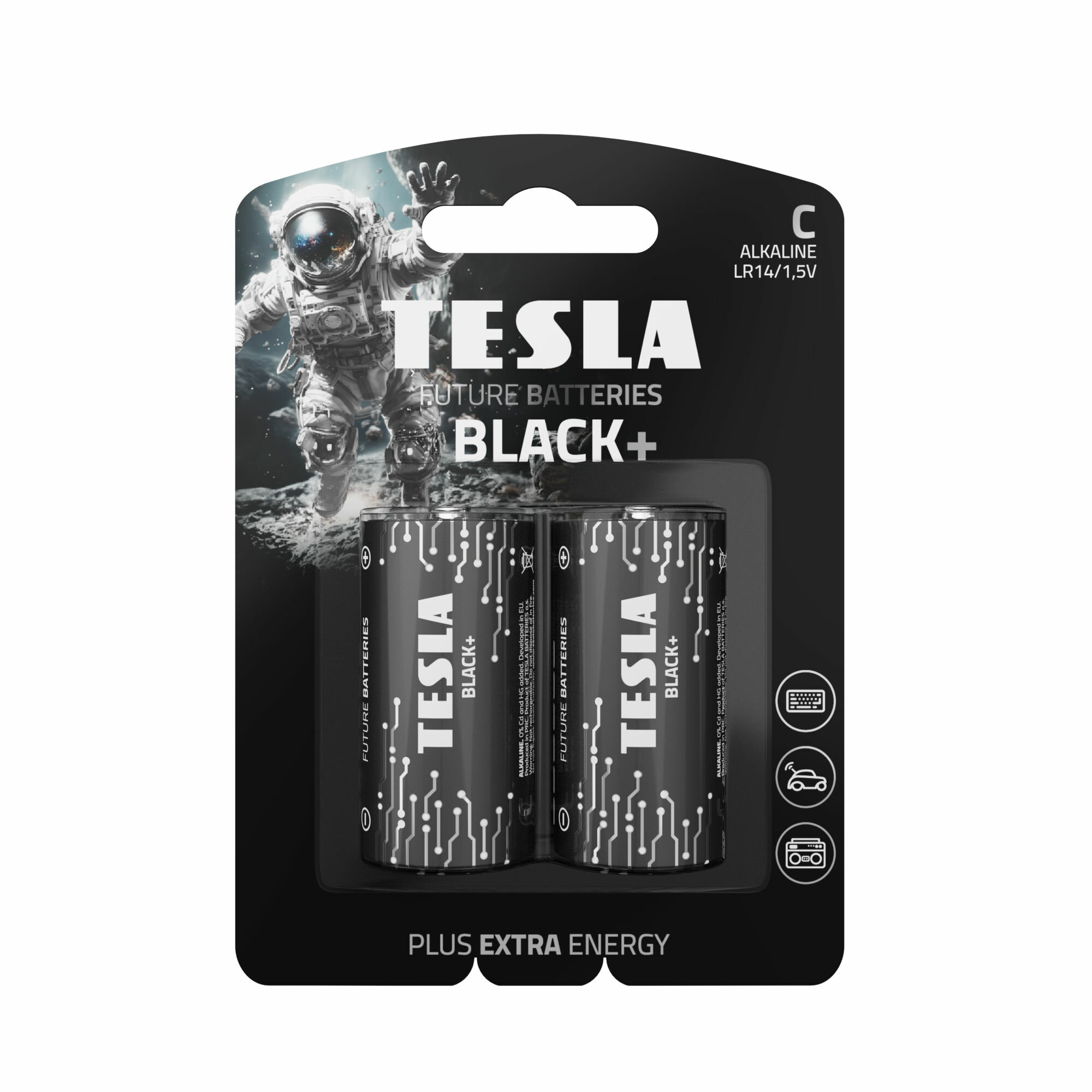 Батарейка (2шт) TESLA LR14 (C) BLACK+ 1.5В щелочная (алкалиновая)(бл2)