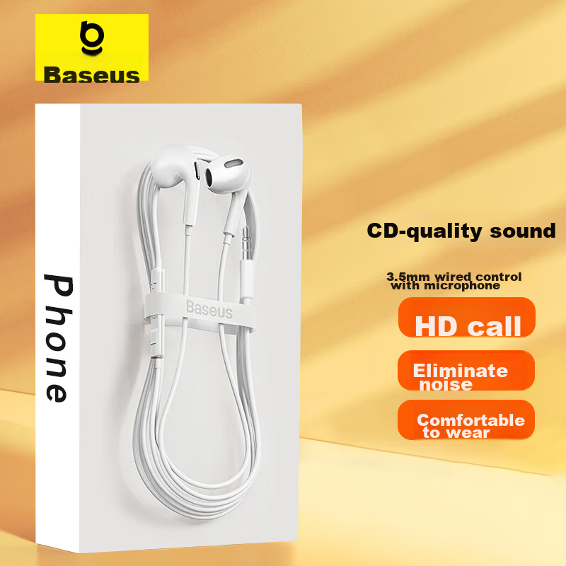 Baseus Wired Semi-In Earphones Compatible with Huawei P30 Mate40, 30, 20, Honor 50, Apple, OPPO Phones, Computers, Music, Karaoke, Android 3.5mm Headset for Gaming with Microphone