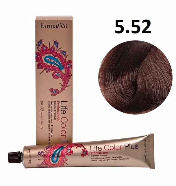 Крем-краска для волос Farmavita Life Color Plus 5.52 светло-каштановый шоколадный красное дерево, 100 мл