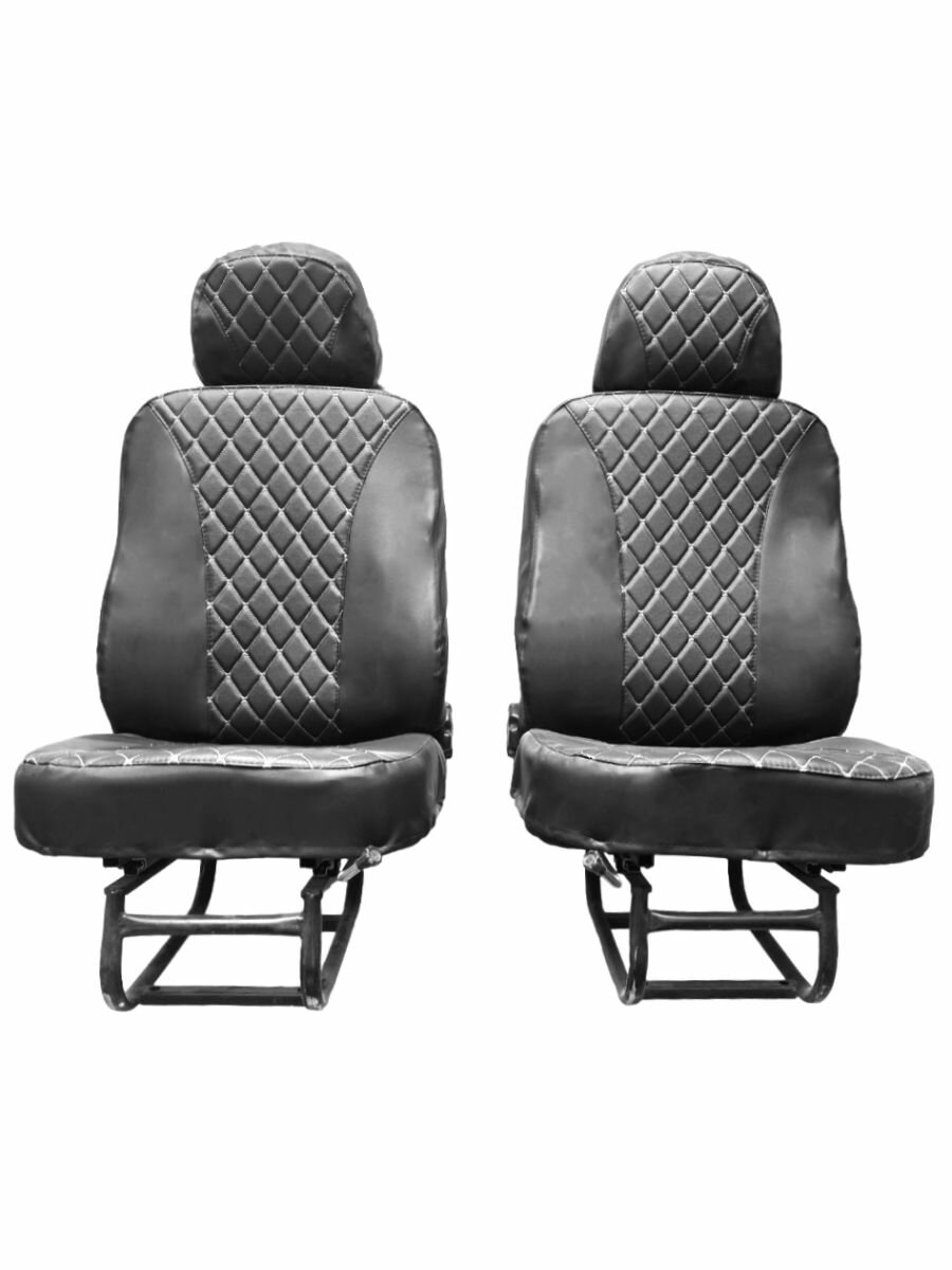 Чехлы на передние сиденья люкс на УАЗ 452, Буханка до 2016, 469 черный ромб белая нить