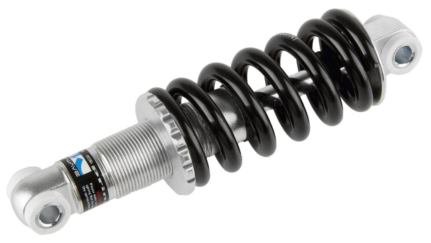 Амортизатор подрамный M-WAVE пружинный для велосипеда, алюминий/сталь, регулируемый, ход 34мм, 165х24/24мм