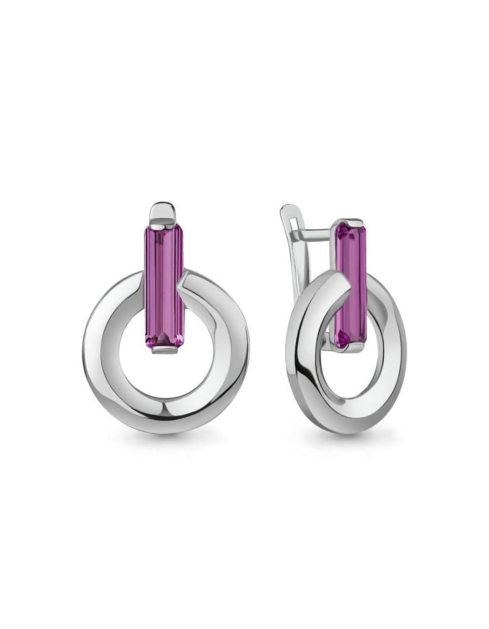 Серьги пусеты, серебро, 925 проба, родирование, аметист синтетический