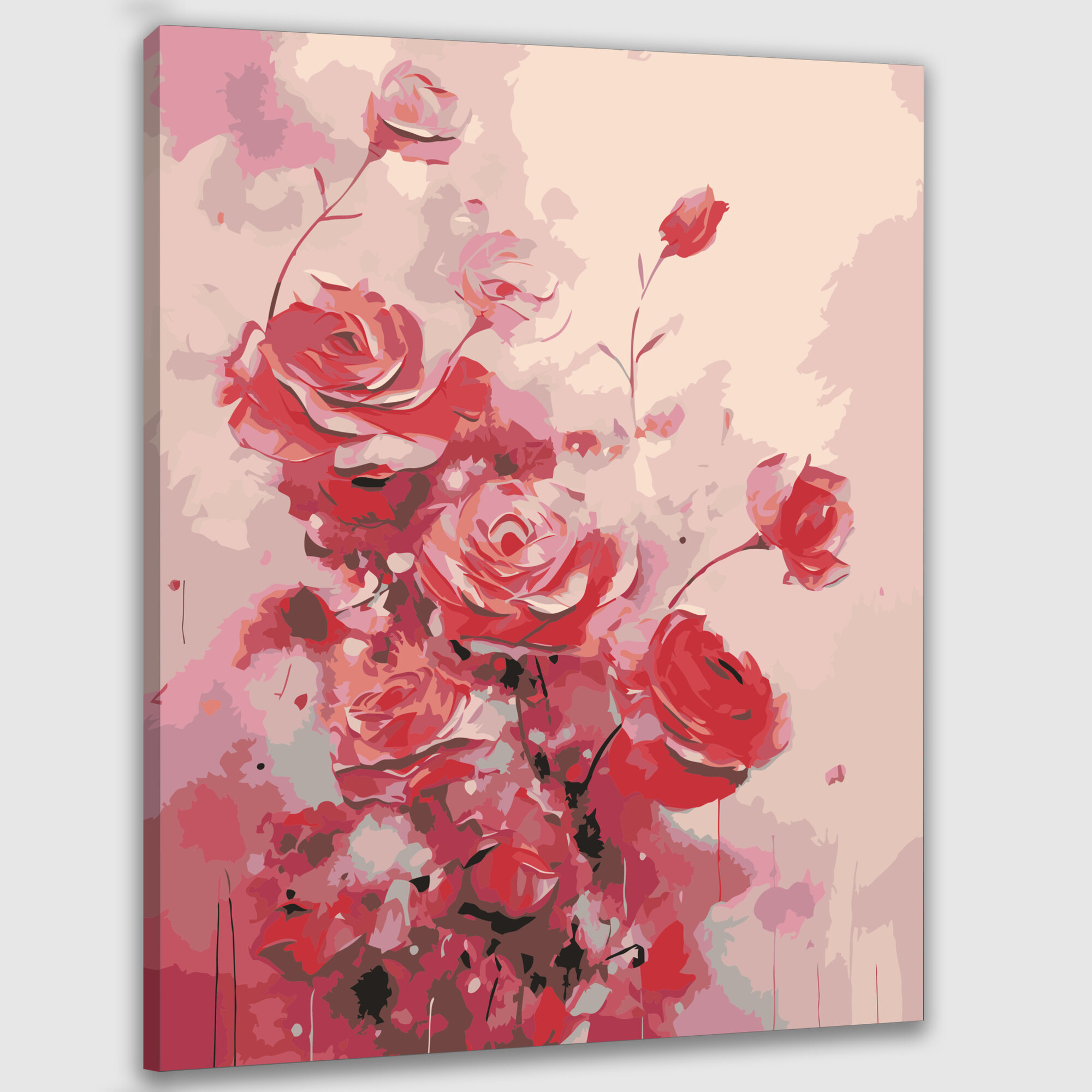 Картина по номерам 40x50 см, абстракция, искусство, смешанная техника, розы, иллюзии, лепестки, тающие