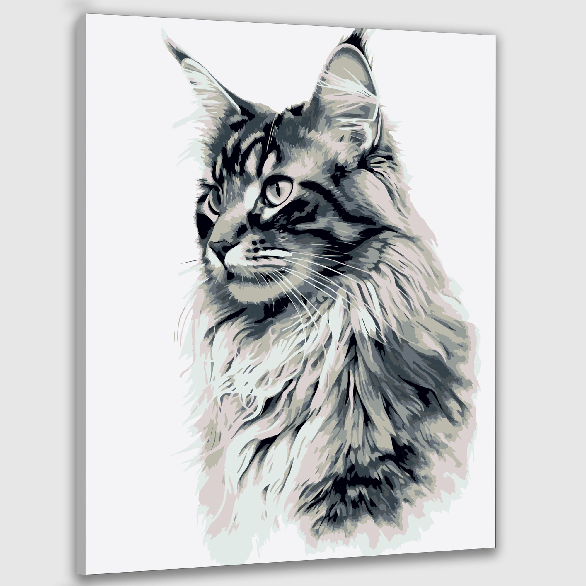 Картина по номерам 40x50 см, графитовый эскиз, кошка мейн-кун, грация, элегантность, мускулистое тело, пушистые уши