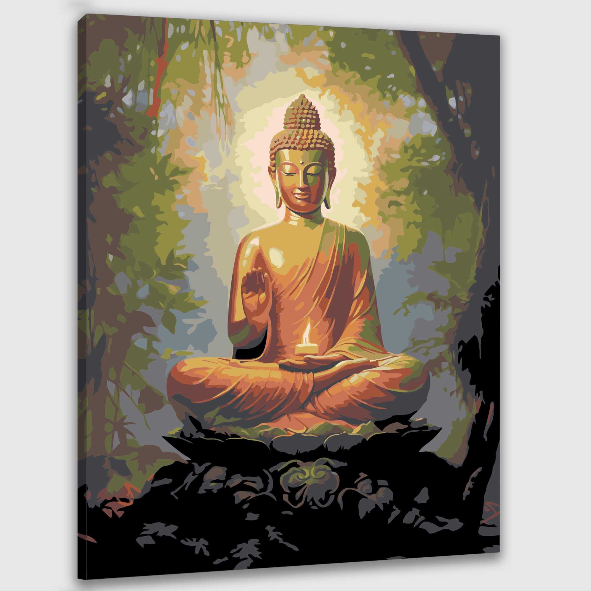 Картина по номерам 40x50 см, картина, масло, Будда, статуя, золотистый свет, спокойствие, умиротворение, мазок, детали