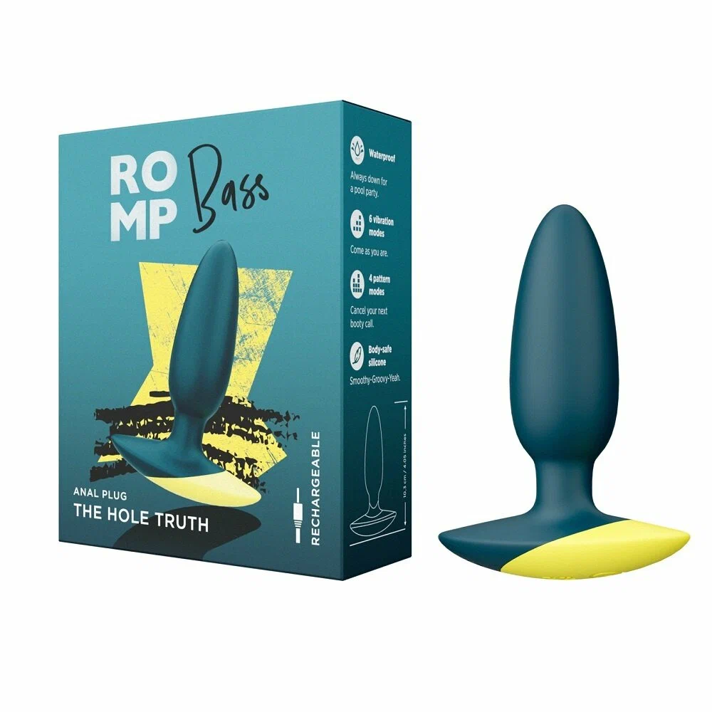Вибрирующая анальная пробка Romp Bass, синяя ( 10.3, Ø 3 см )