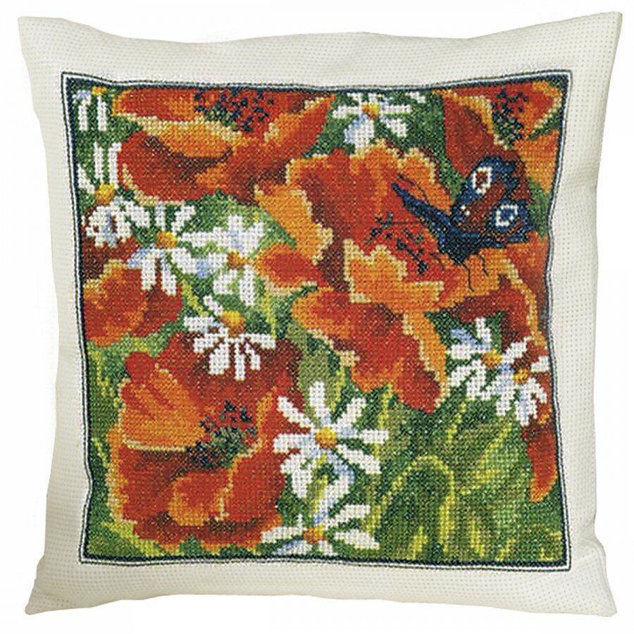 Набор для вышивания, подушка Маки и бабочки 38 x 41 см PERMIN 83-5362