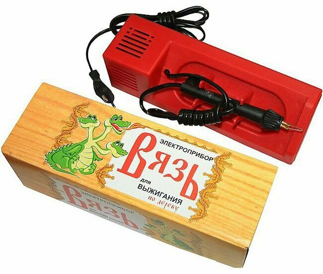 Электроприбор для выжигания по дереву "Вязь", выжигательный аппарат с набором для детского творчества, игла (насадка на прибор) + рисунки, 220 В