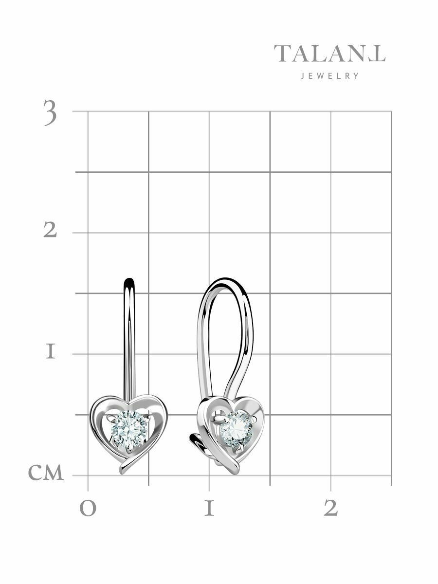 Серьги TALANT, серебро, 925 проба, родирование, кристаллы Swarovski, длина 1.6 см, , серебристый — фото 1