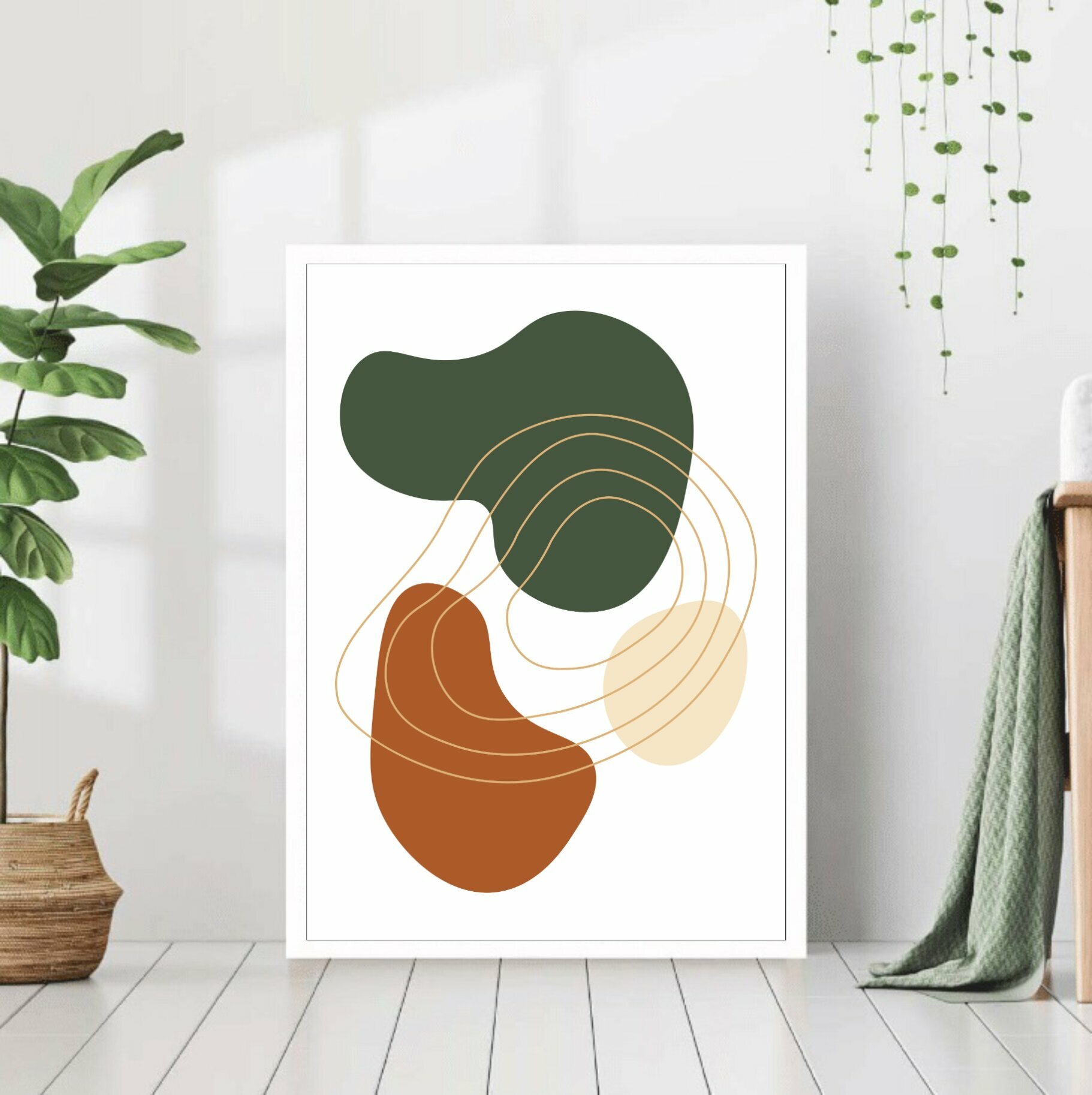 Постер "Абстракция зеленое пятно" 40х50 в белой рамке для интерьера на стену