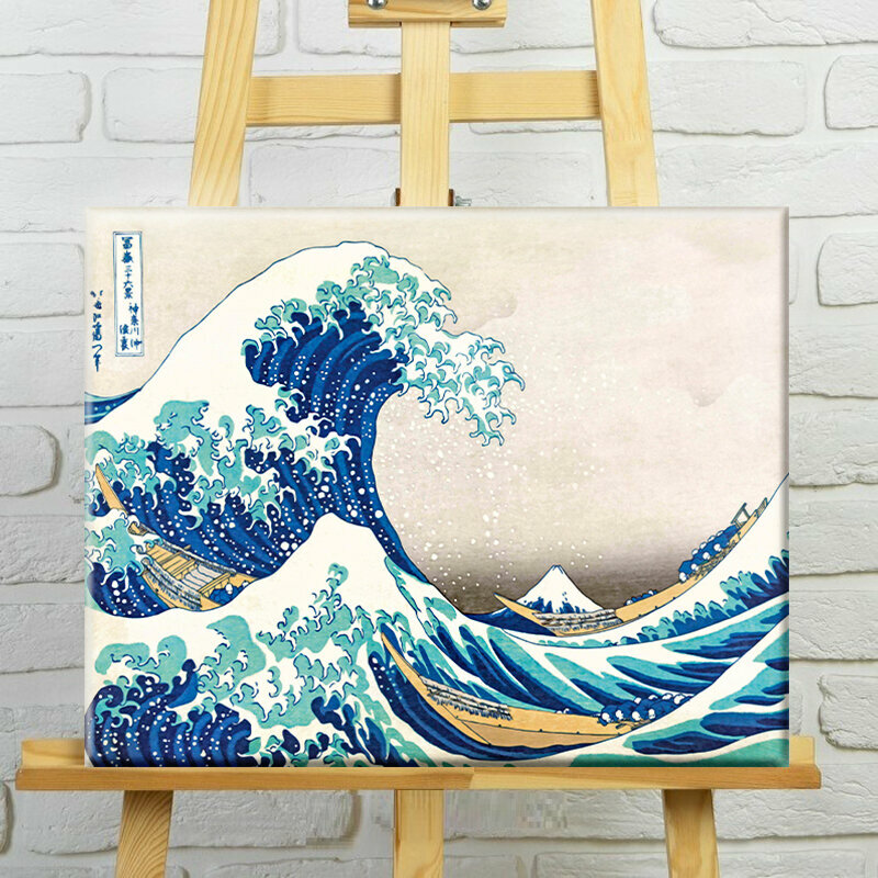 Картина на холсте 40х50 см "Большая волна в Канагаве в японском стиле", на стену для интерьера