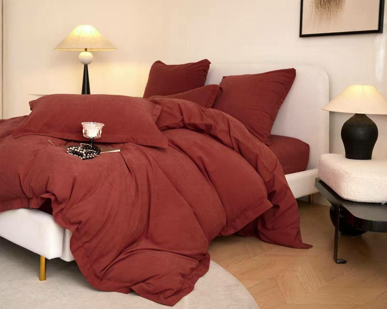 Комплект постельного белья Winni Семейный, Бархатный сатин, Бордовый