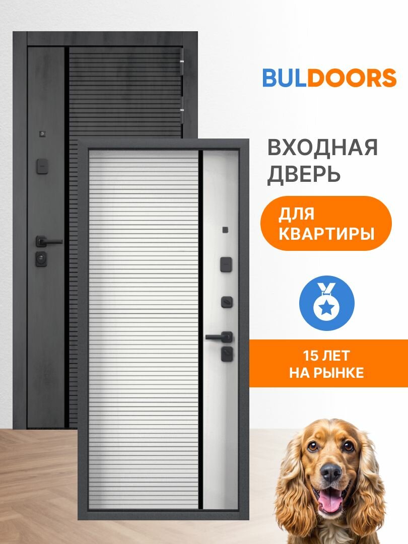 Дверь входная металлическая квартирная Бульдорс 90РР (860х2050 R, антик серебро, Бетон графит ФЛС-248, Белый матовый, ФЛС-248, черн. кв)