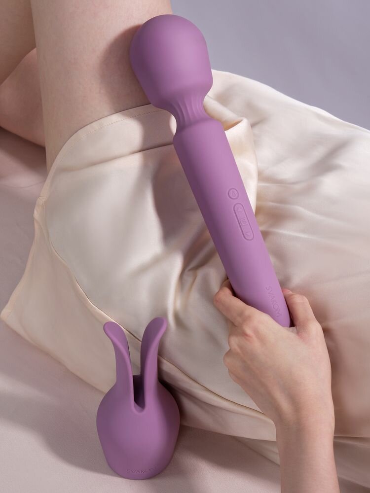 Svakom вибратор микрофон WAND Emma Neo с функцией нагрева, с насадкой, мощный, управление приложением фиолетовый, 2 года гарантии, 29 см