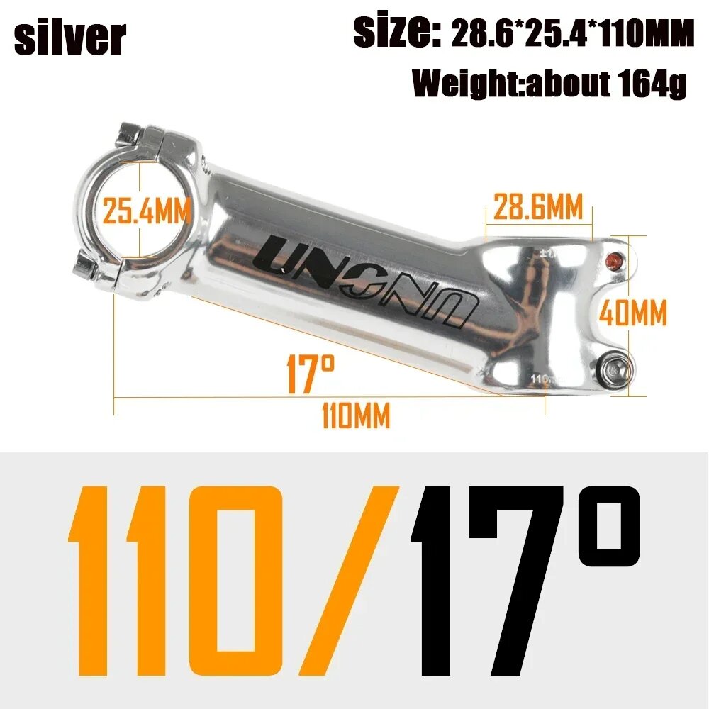 UNO Сверхлегкий вынос руля 25,4 мм 70-120 мм 17 градусов матовый черный/серебристый Серебряный, 25.4x110mm5