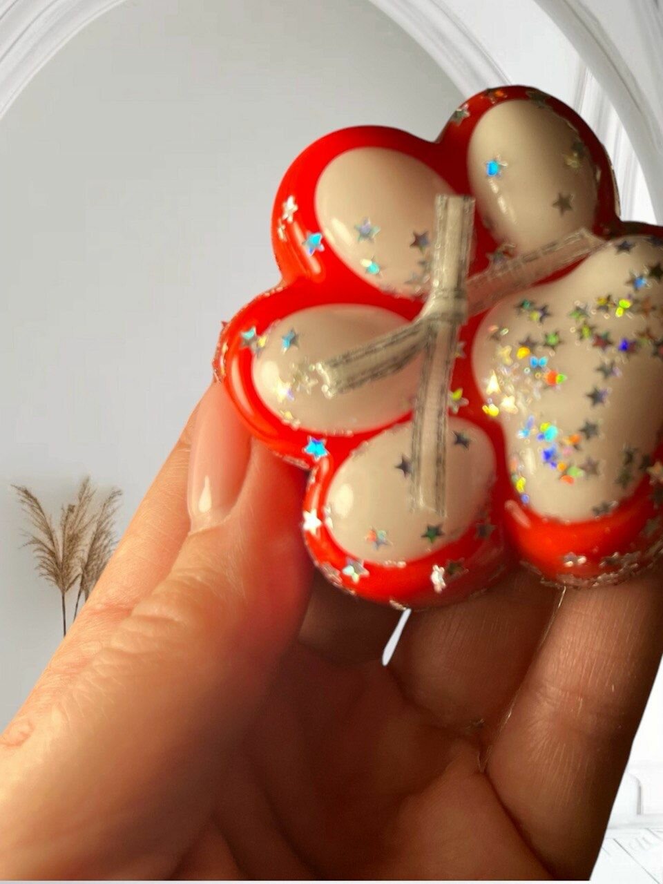 Таба сквиш лапка кошки с блестками 6х6 / игрушка антистресс праздничная сквиши