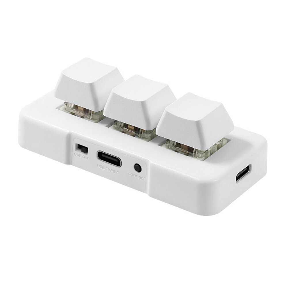 MK321U 3-key Wired Keyboard Mechanical Blue Switch Detachable Data Cable Type-C Interface 5V 15mA 7.5*3.7*2.8cm 29g White Black