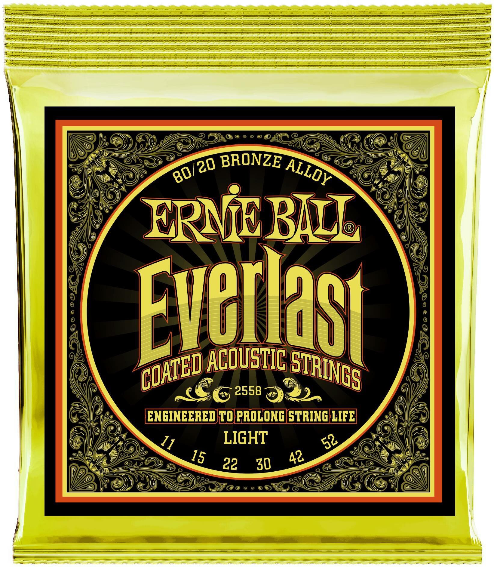 ERNIE BALL 2558 Everlast Coated 80/20 Bronze Light 11-52 - Струны для акустической гитары