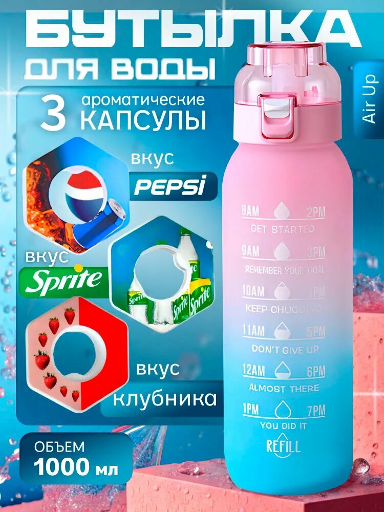 Бутылка для воды, с ароматизатором, розовая, голубая, белая, 1000 мл