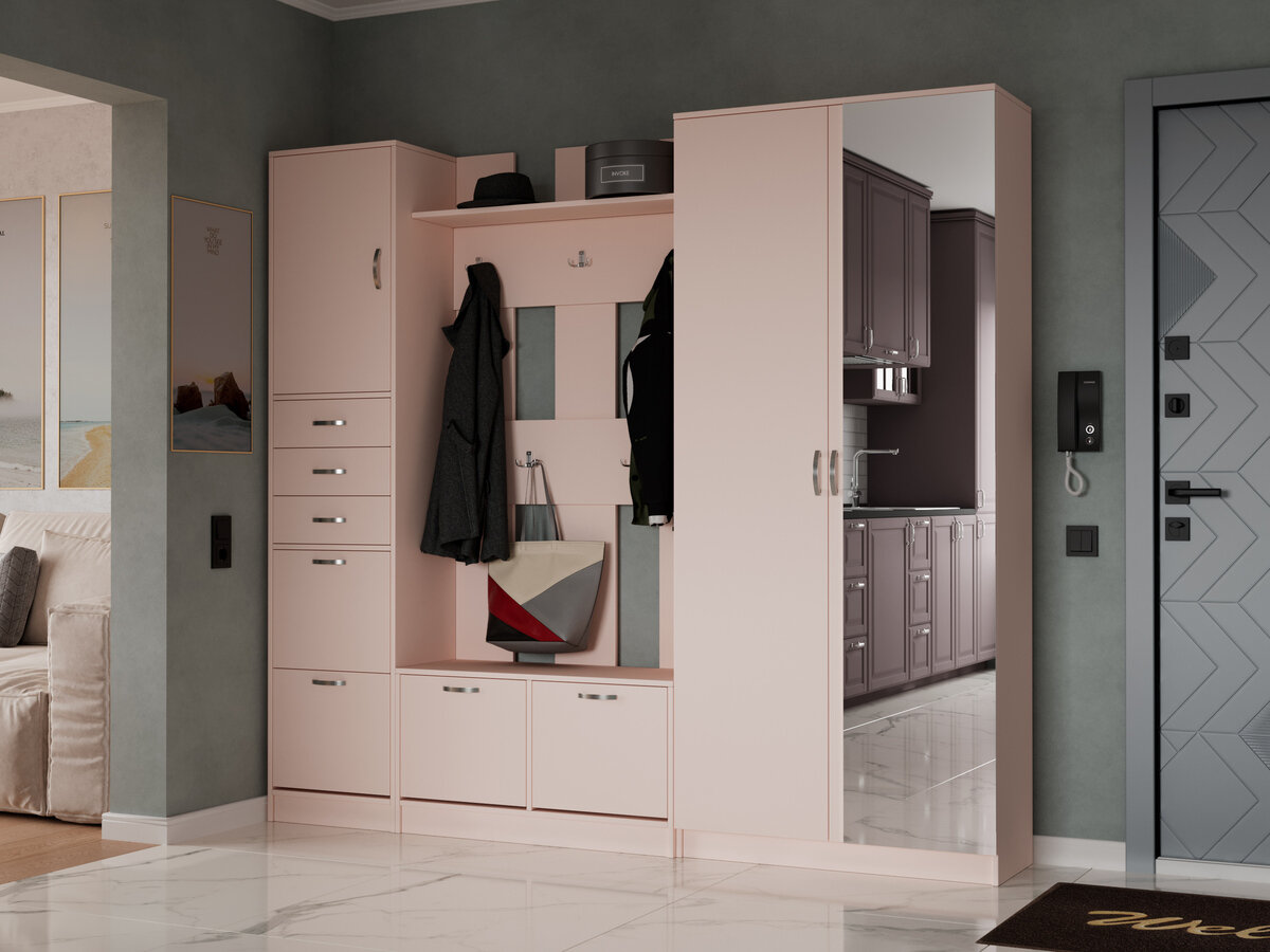 Прихожая Ольга-9 Кашемир для одежды с зеркалом 221.8*200*35