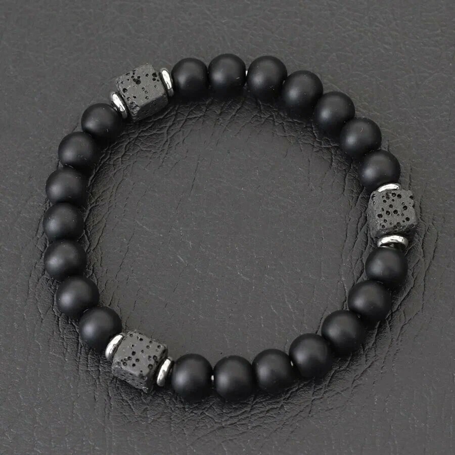 Браслет-нить, оникс, вулканическая лава