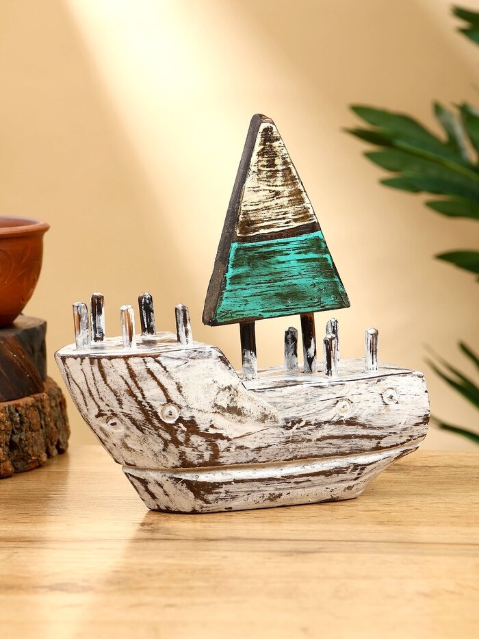 Сувенир "Кораблик" дерево 16х6х17 см, цв. коричнево-зелёный