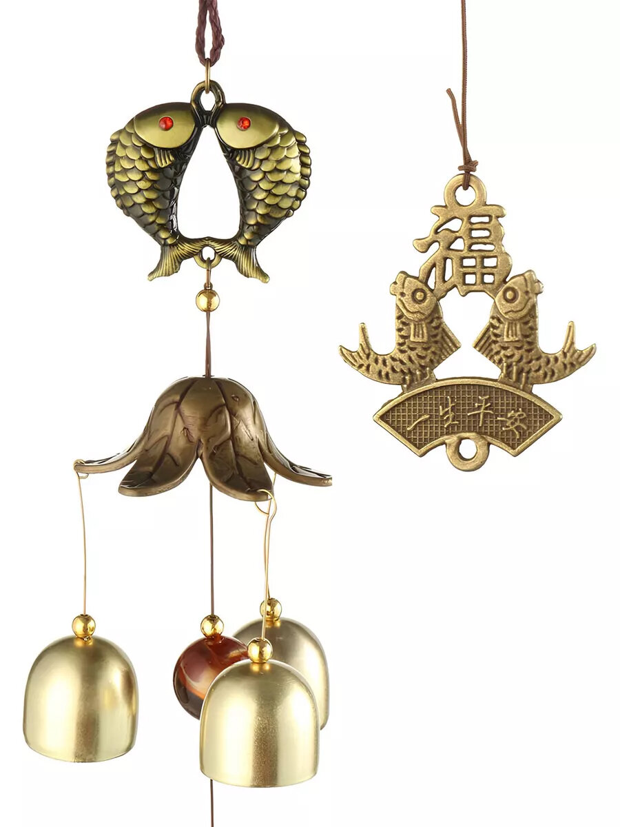 Колокольчик на дверь магазина металлический Рыбы винтажный подвесной