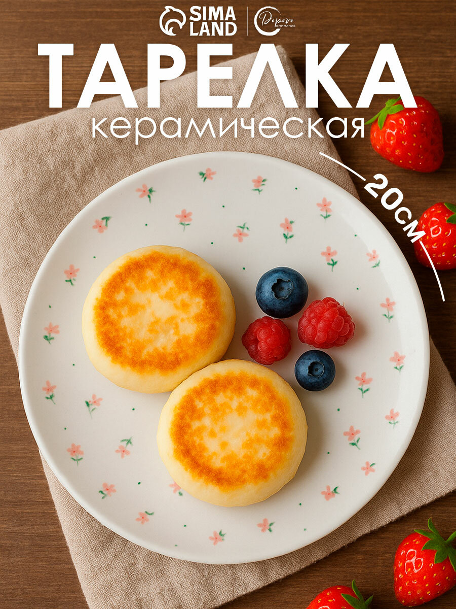 Тарелка керамическая «Цветы», 20 см, белый, с рисунком, на подарок