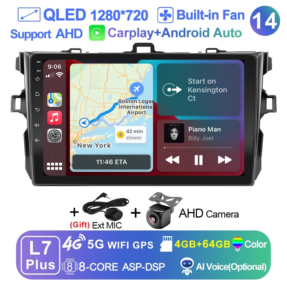 LEHX Pro 8-ядерный 2Din Android 14 автомобильный радиоприемник мультимедийный видеоплеер для Toyota Corolla E140 150 2006-2013 Авторадио Carplay gps L7 Plus(4-64GB)CAM