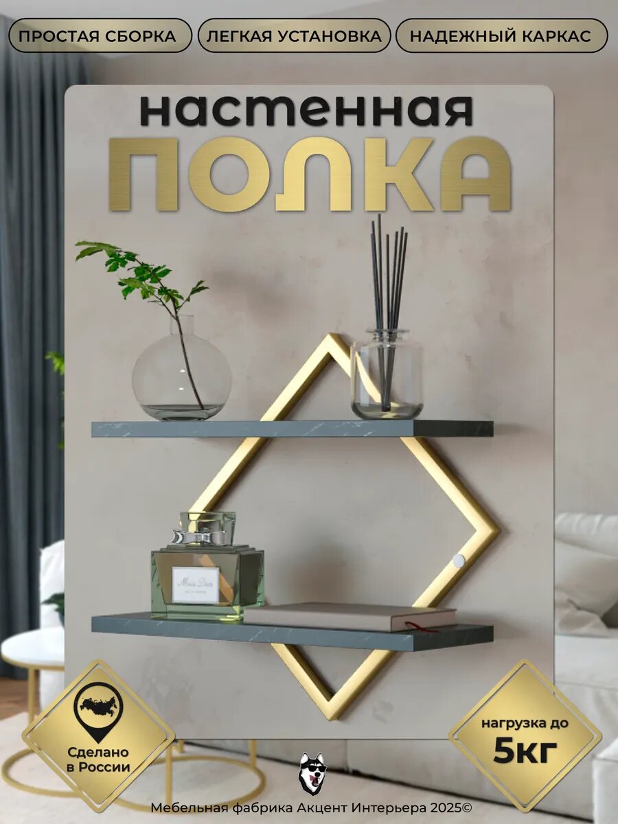 Полка настенная золото черный мрамор